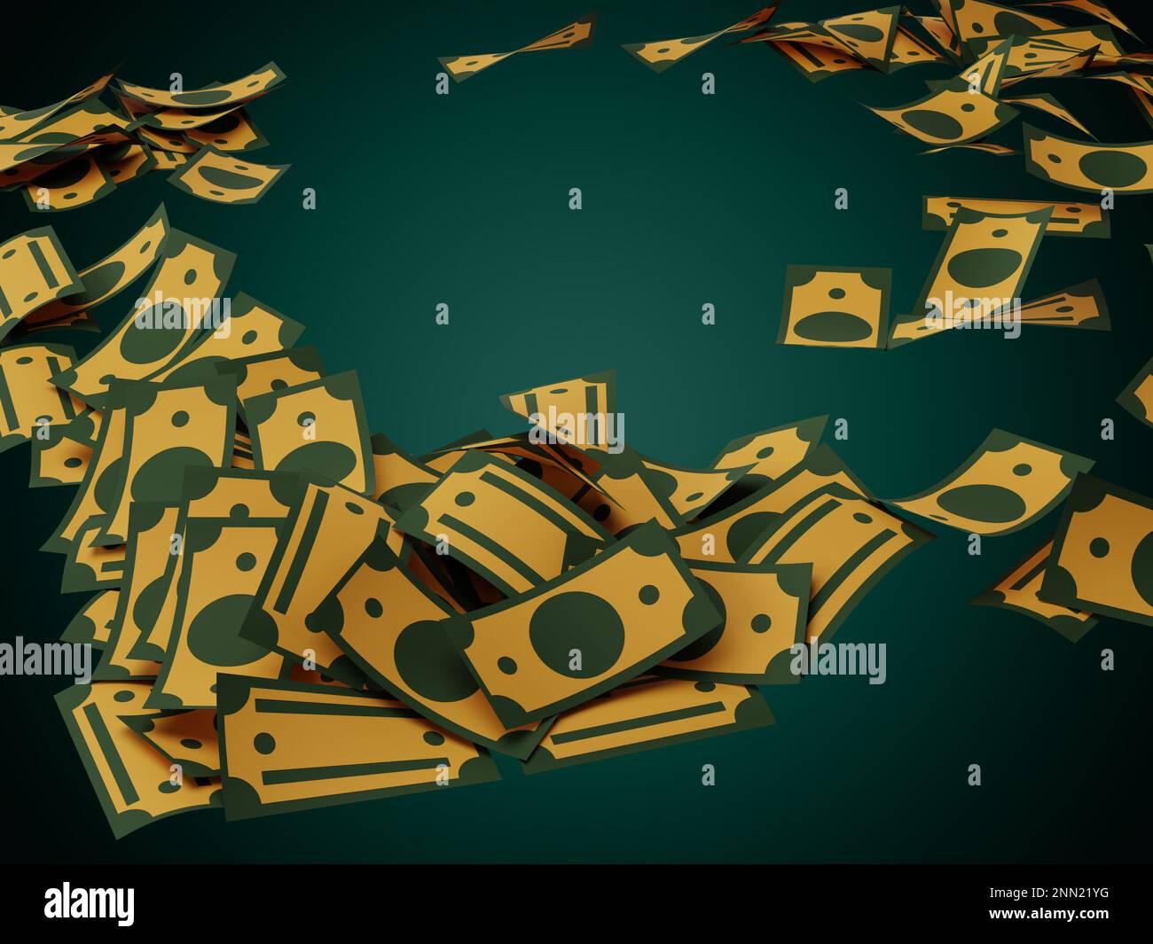 Money banknote bundles and bones piled and stacked on gradient ...