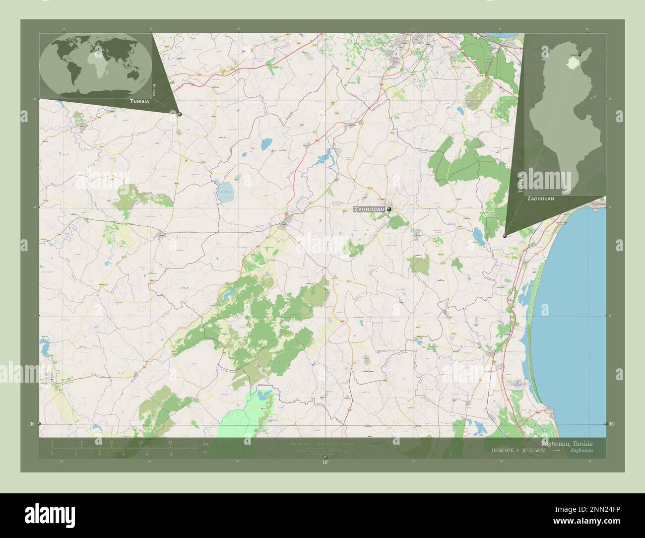 Zaghouan, governorate of Tunisia. Open Street Map. Locations and names ...