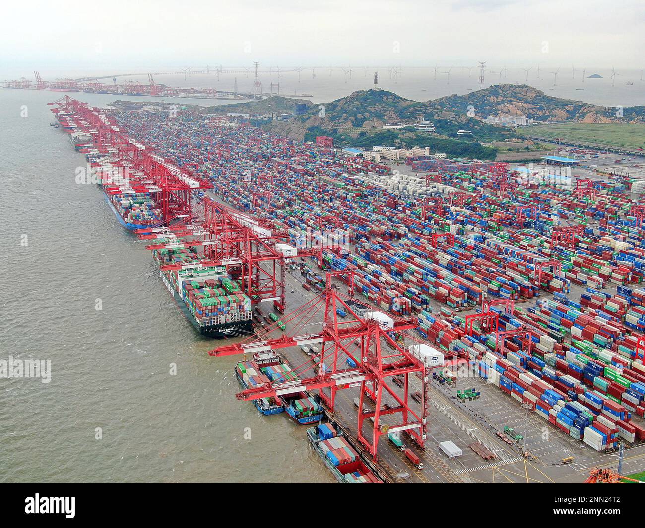 An aerial view of the Yangshan container port in Shanghai, China ...