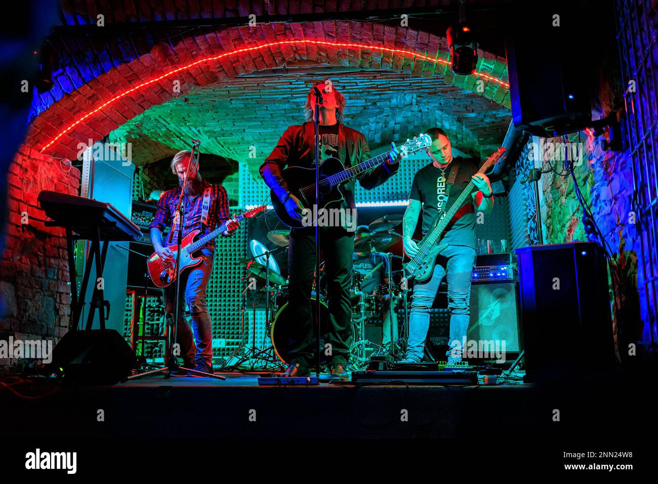 Rock concert, silhouettes , band crew people singers guitars Stock ...