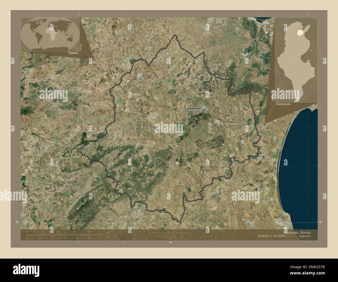 Zaghouan, governorate of Tunisia. High resolution satellite map ...