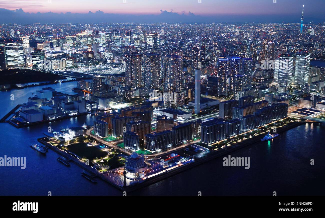 An aerial photo shows the Olympic Village in Chuo Ward, Tokyo on July ...