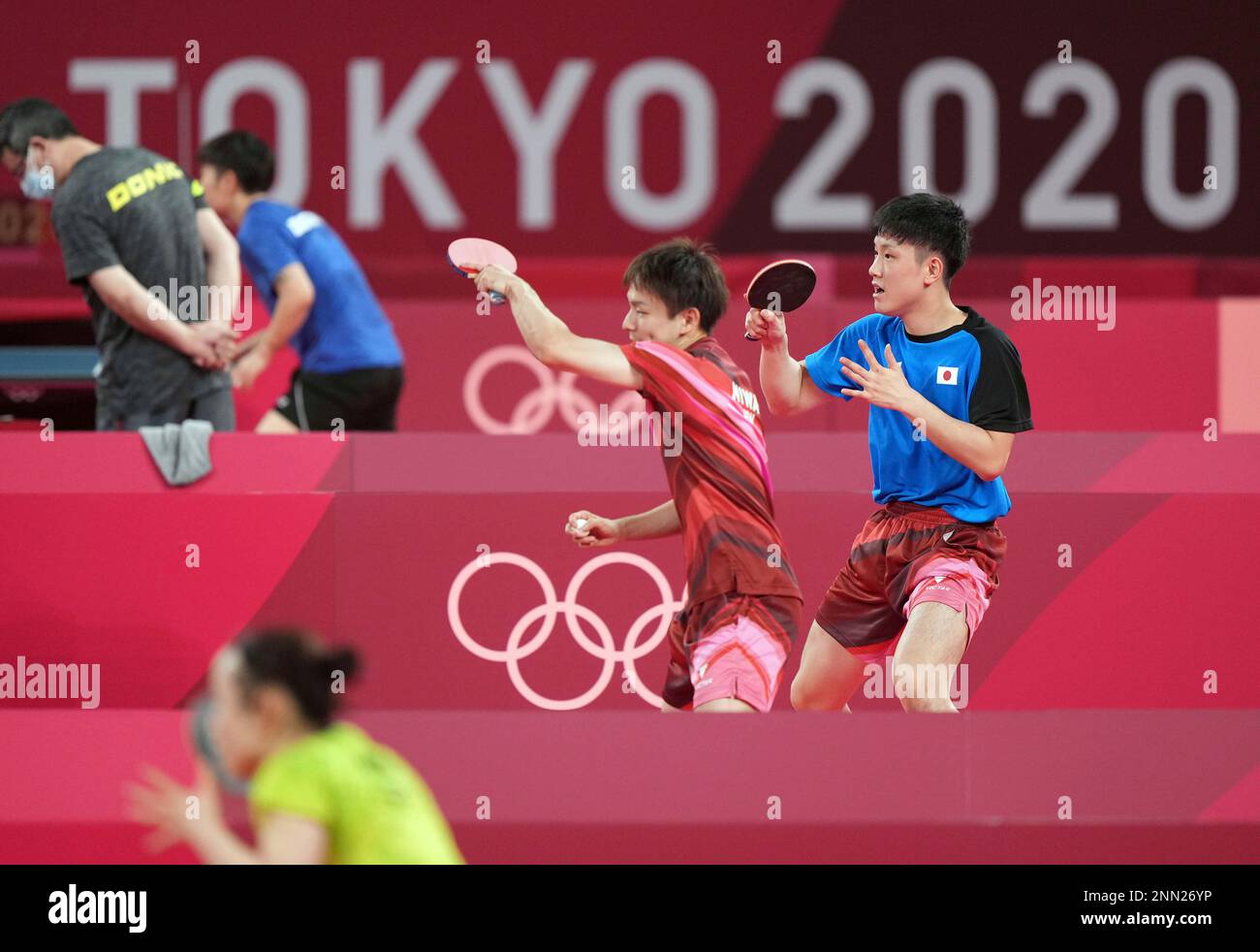 Japan's Table Tennis Team members practice at Tokyo Metropolitan ...