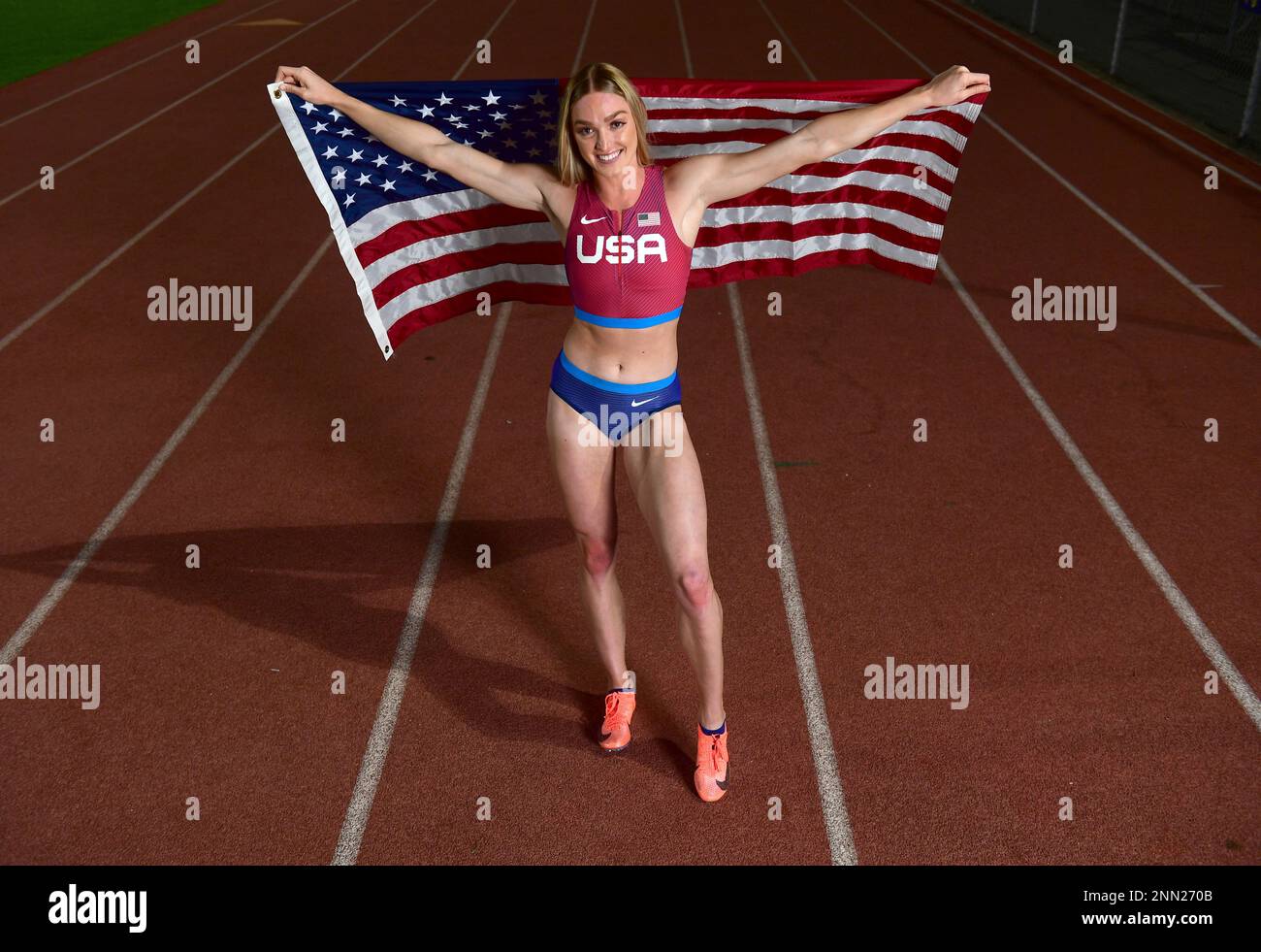 Shae Anderson poses with United States flag during a portrait session ...