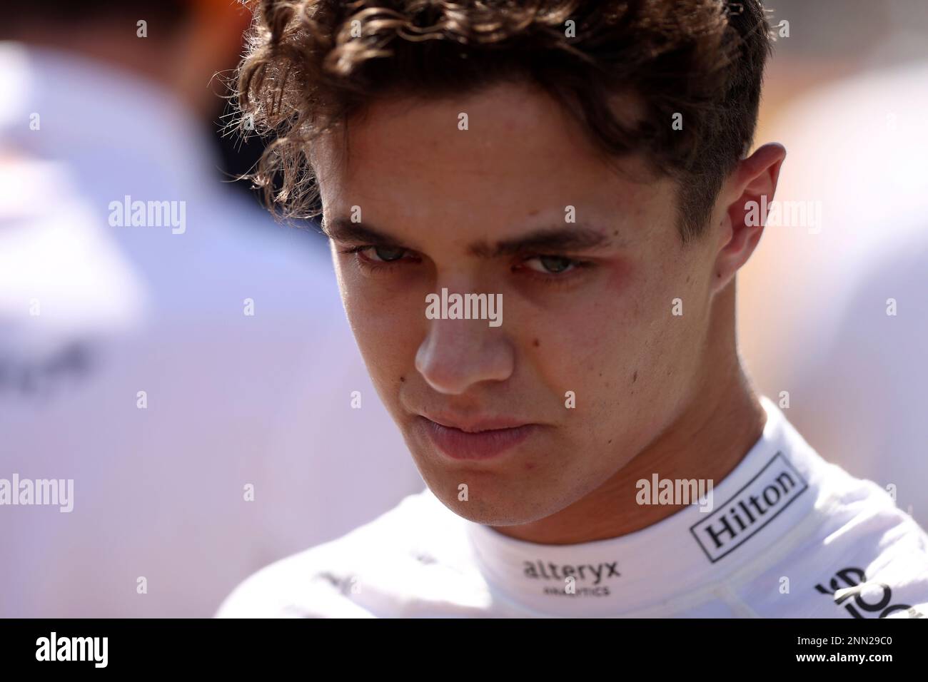 McLaren driver Lando Norris of Britain stands on the grid before the ...