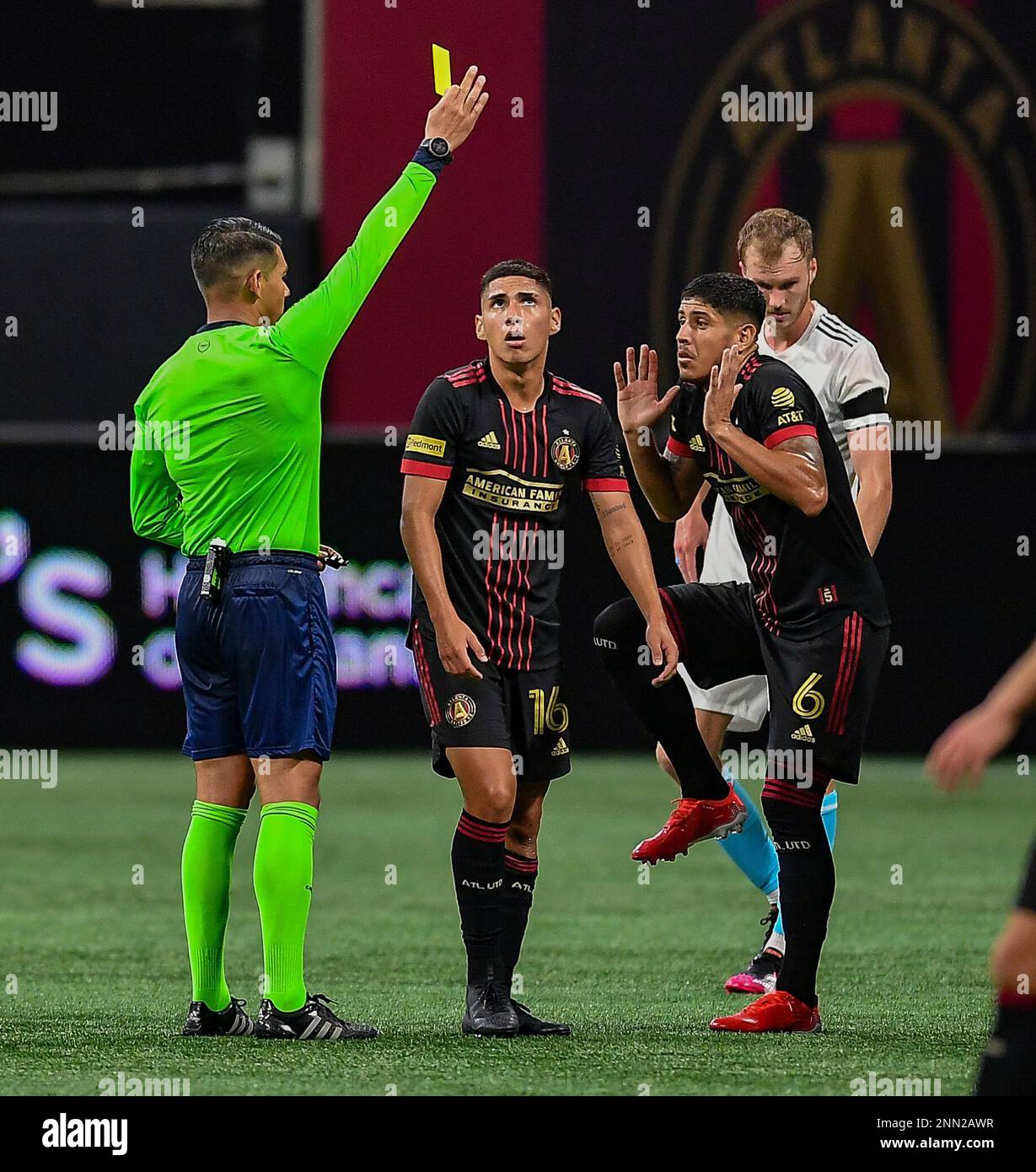 ATLANTA, GA – JULY 17: Atlanta defender Alan Franco (6) is issued a ...