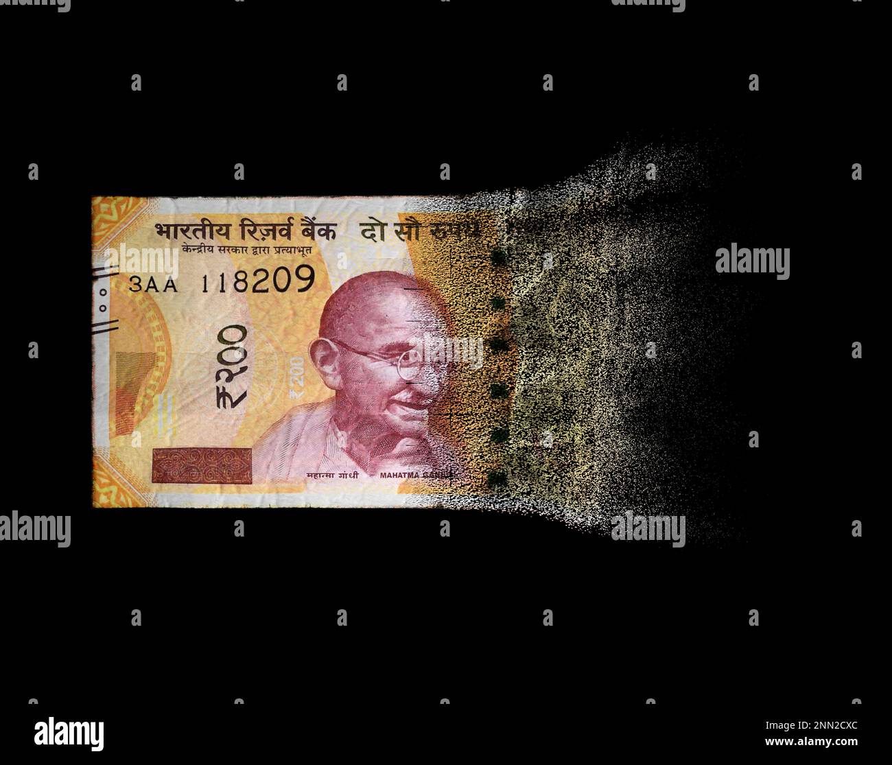 A concept image showing a half dissolved flat paper inia rupee bank ...