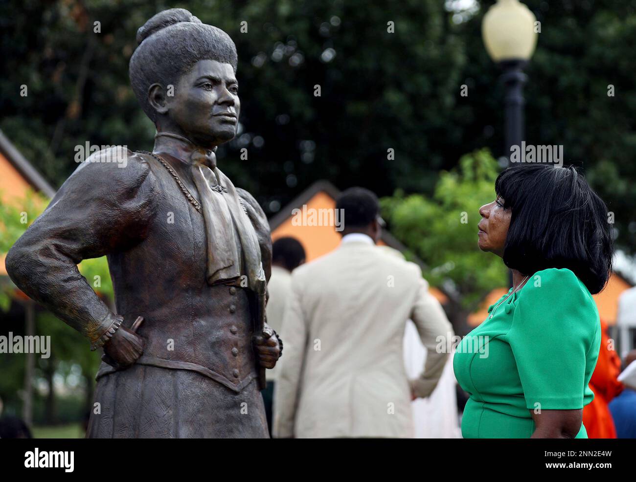 Ruby Bright has a quiet moment in front of the newy-unveiled stature of ...