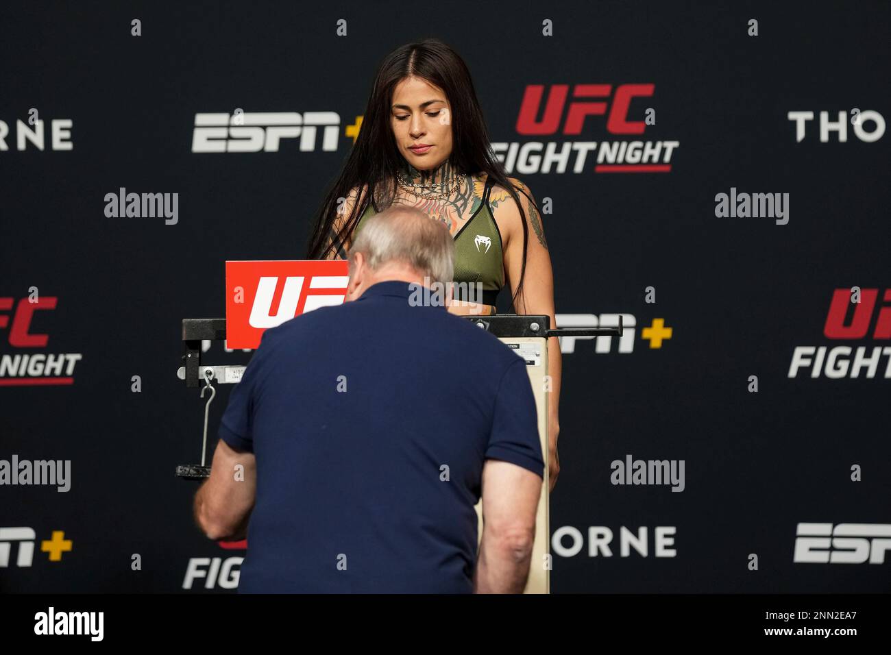 LAS VEGAS, NV - JULY 16: Montserrat Ruiz steps on the scale during the ...