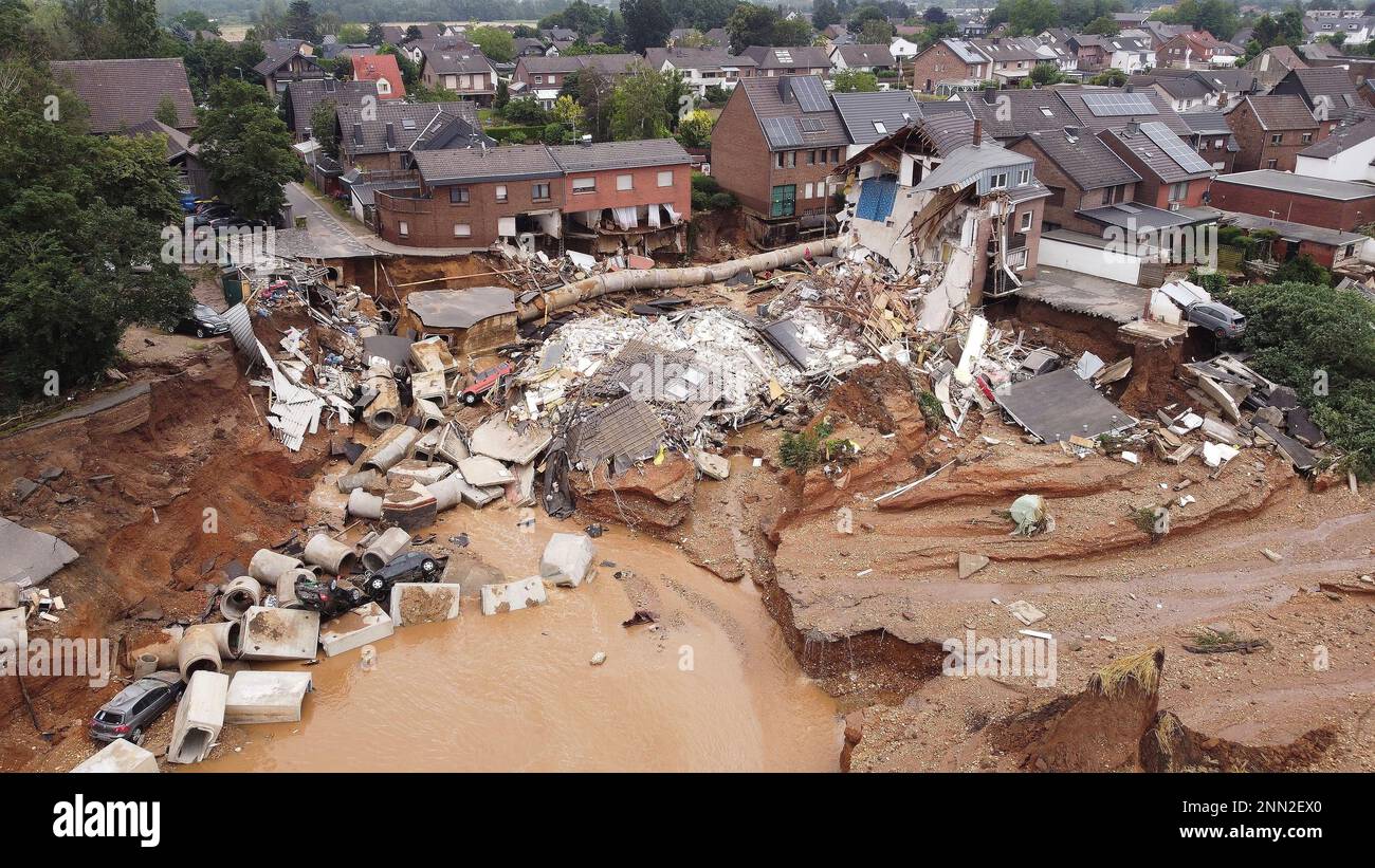 Debris of collapsed houses is pictured in the Blessem district of ...