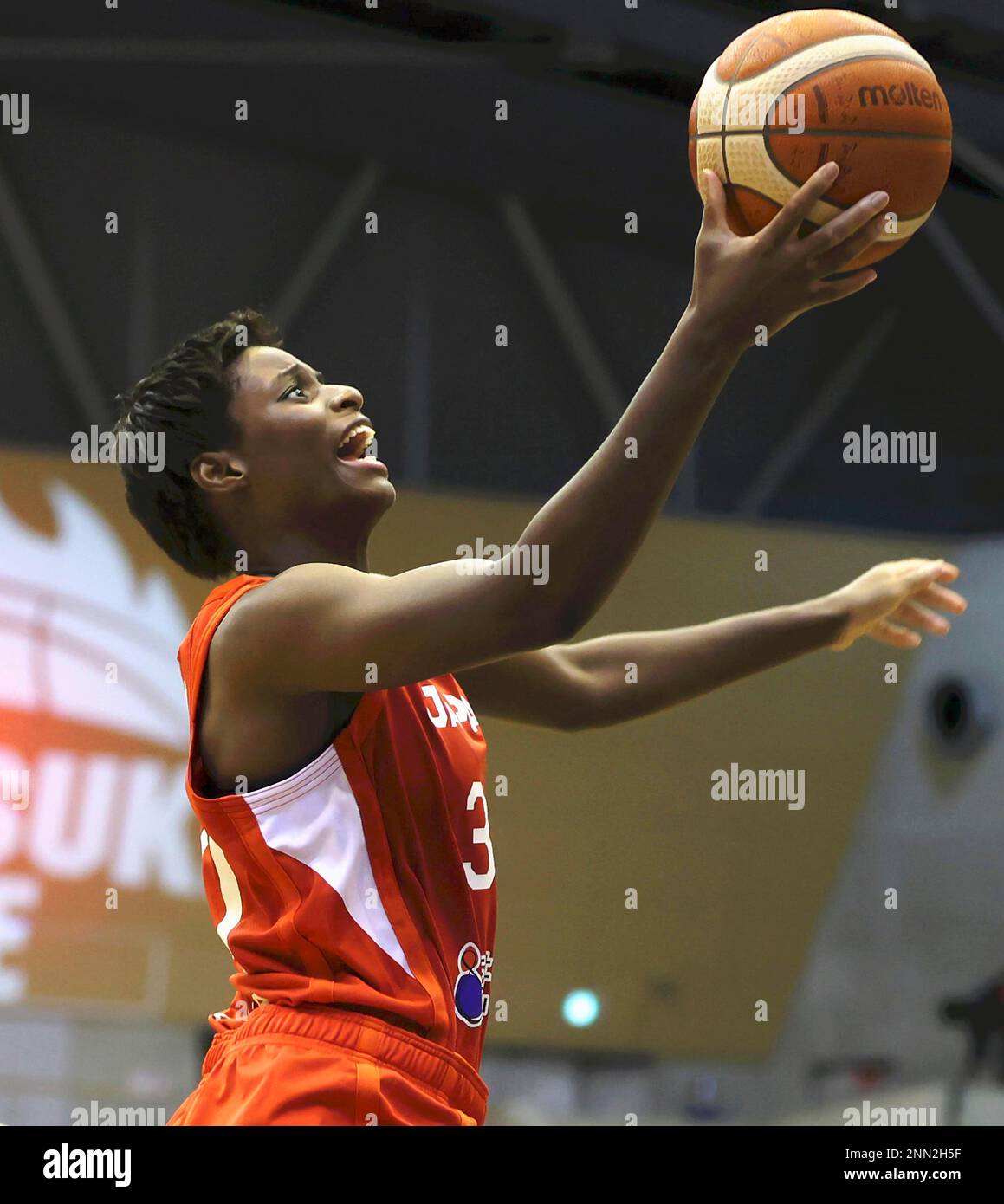 Japan's national team Evelyn Mawuli scores a point during the second ...