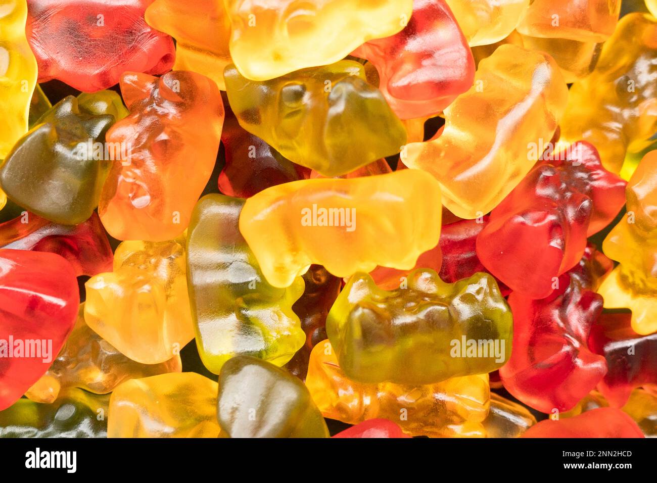 Macro shot assorted colorful gummy candies. Top view candy pattern ...