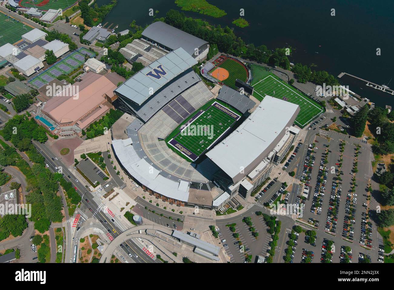 An aerial view of the Husky Stadium on the campus of the University of ...