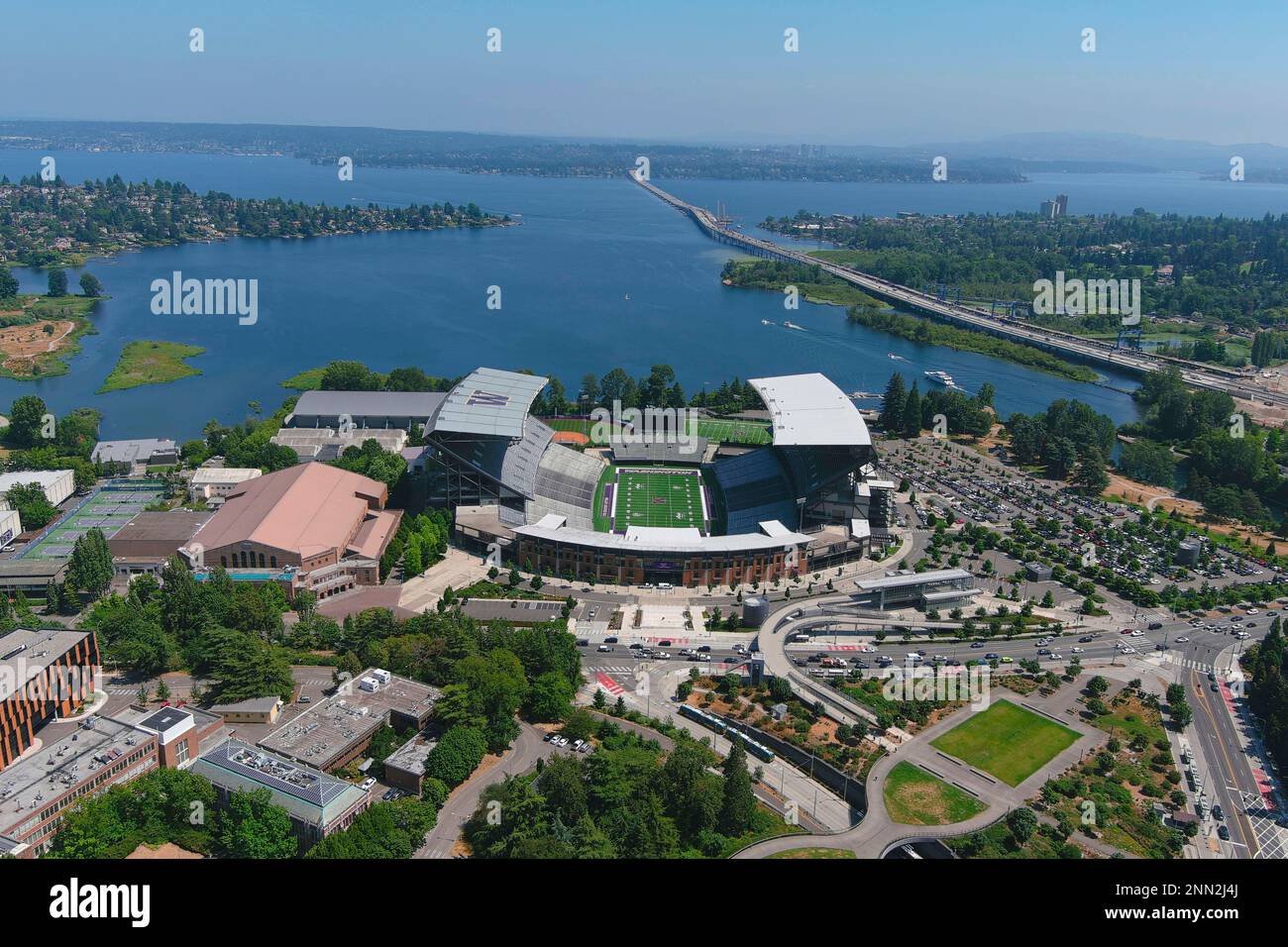 An aerial view of the Husky Stadium on the campus of the University of ...