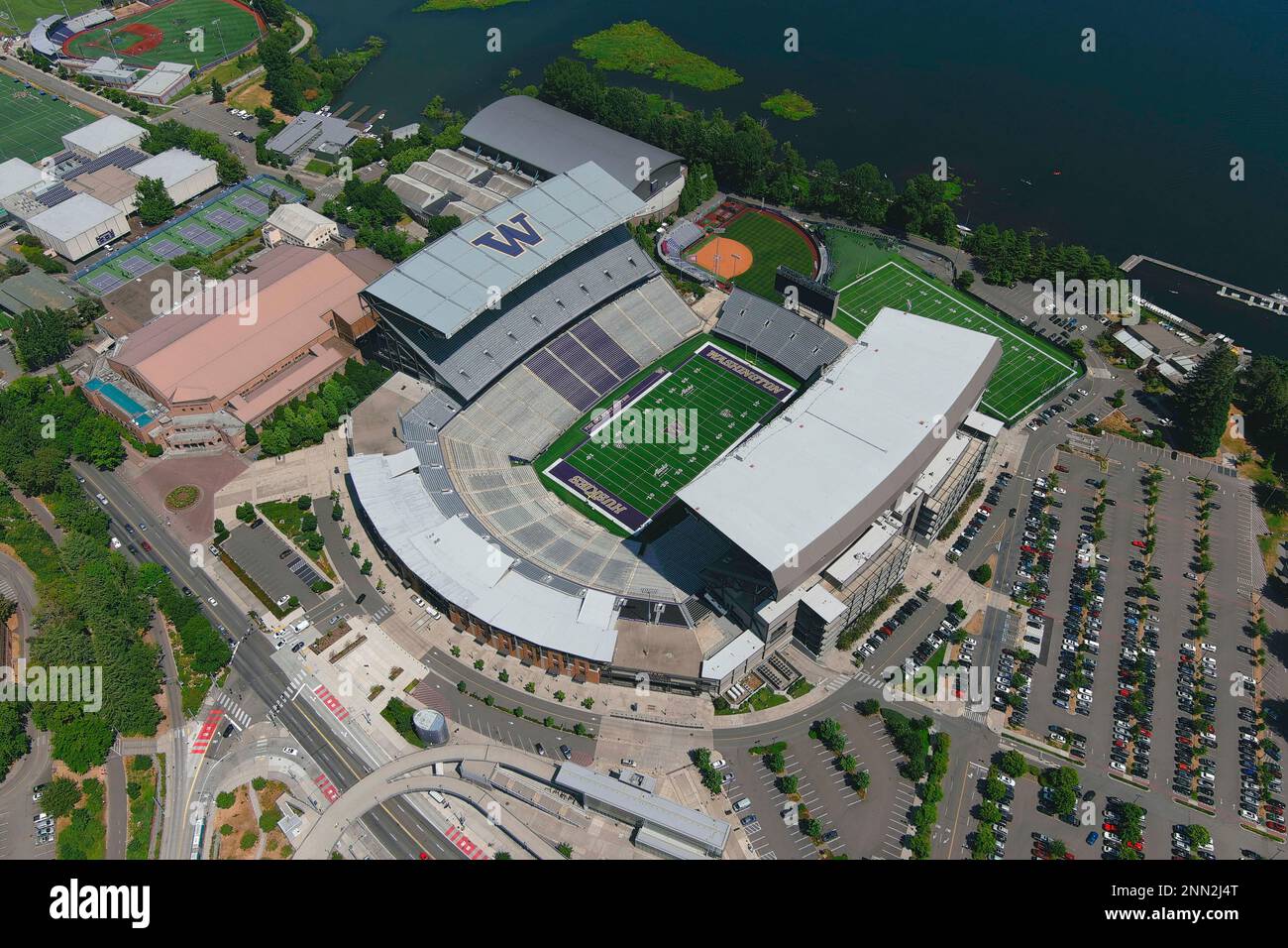 An aerial view of the Husky Stadium on the campus of the University of ...