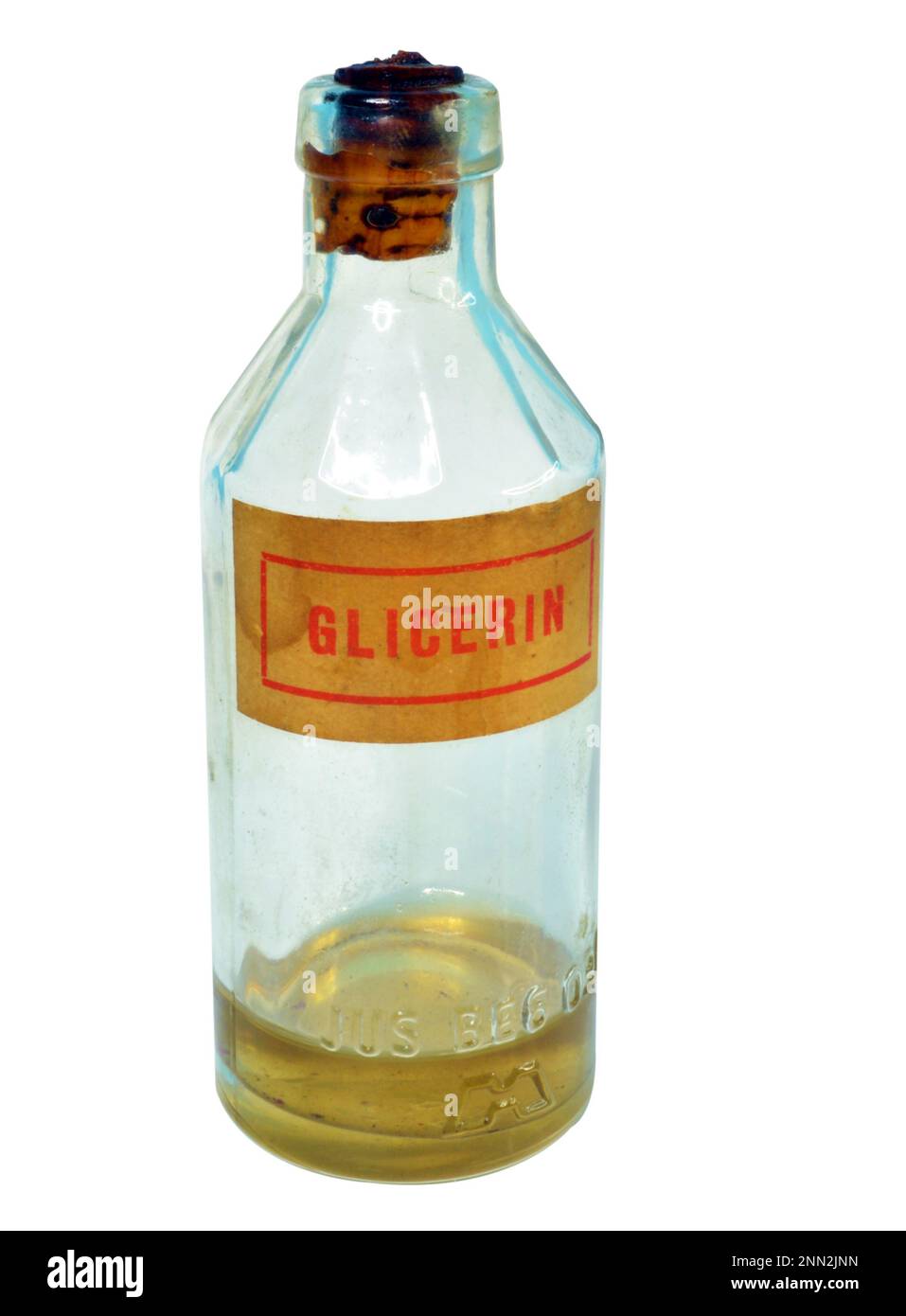 Vintage glass bottle for storing Glycerin on white background Stock ...