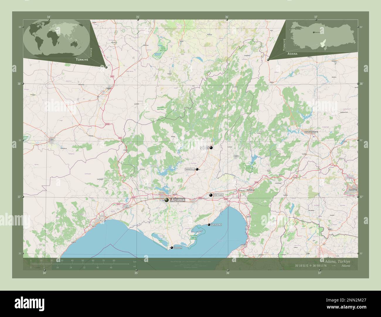 Adana, province of Turkiye. Open Street Map. Locations and names of ...