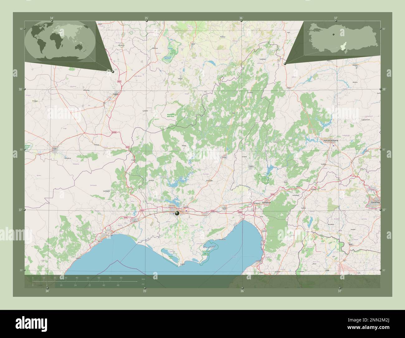 Adana, province of Turkiye. Open Street Map. Corner auxiliary location ...
