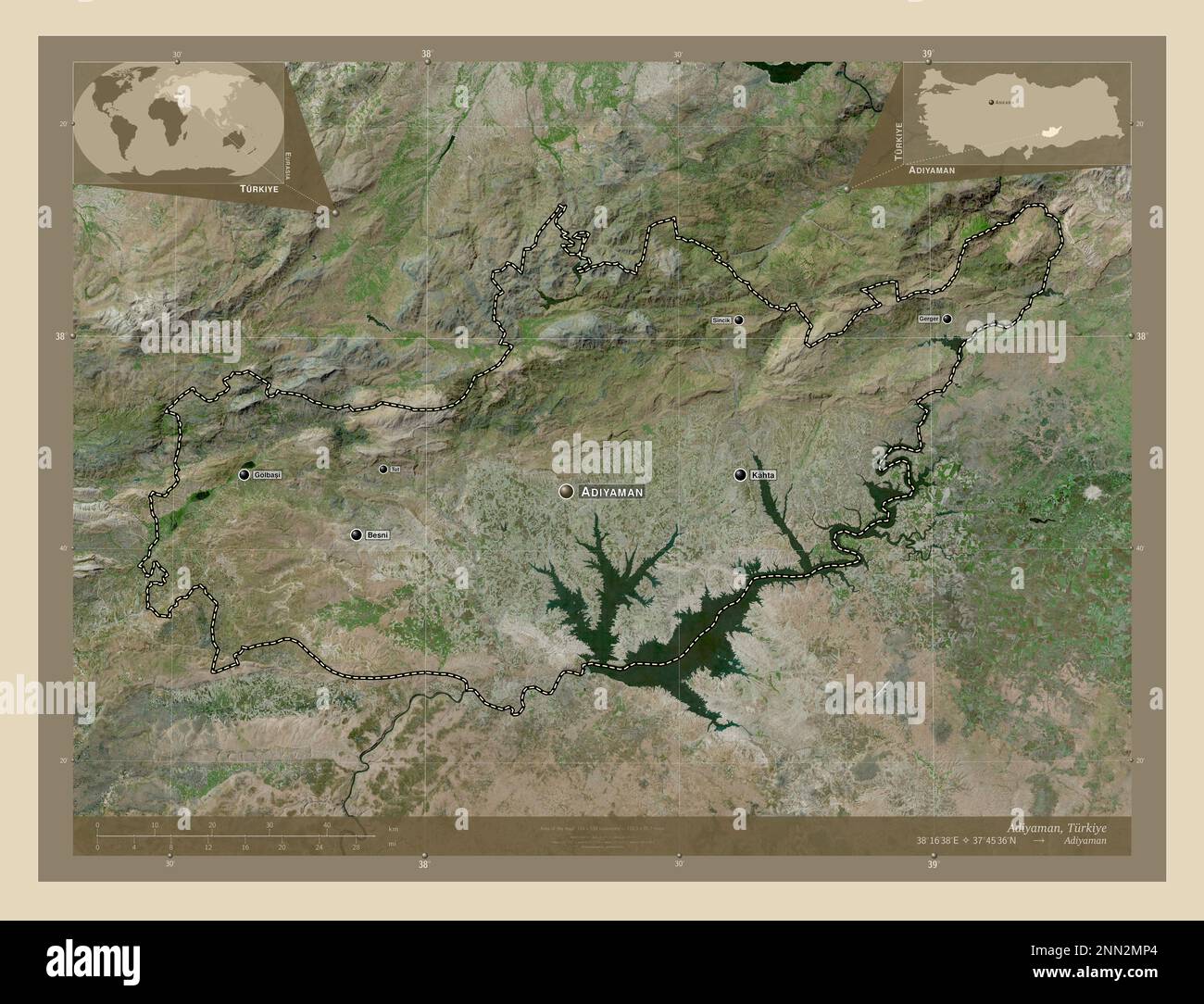 Adiyaman, province of Turkiye. High resolution satellite map. Locations ...