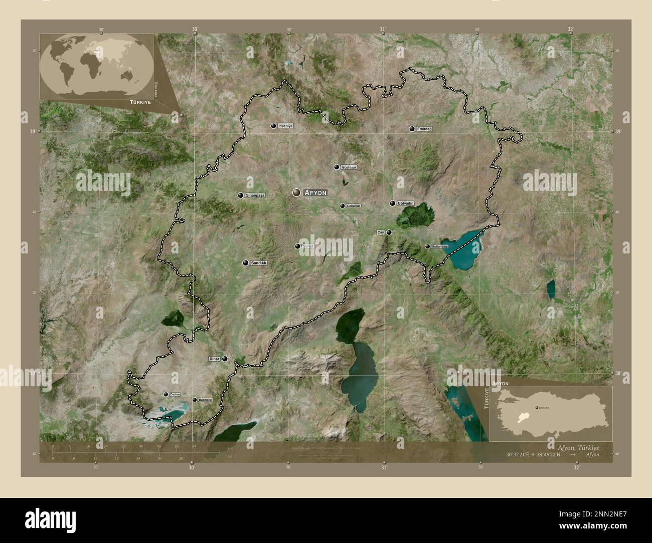 Afyon, province of Turkiye. High resolution satellite map. Locations ...