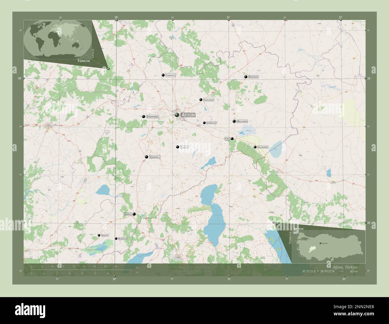 Afyon, province of Turkiye. Open Street Map. Locations and names of ...