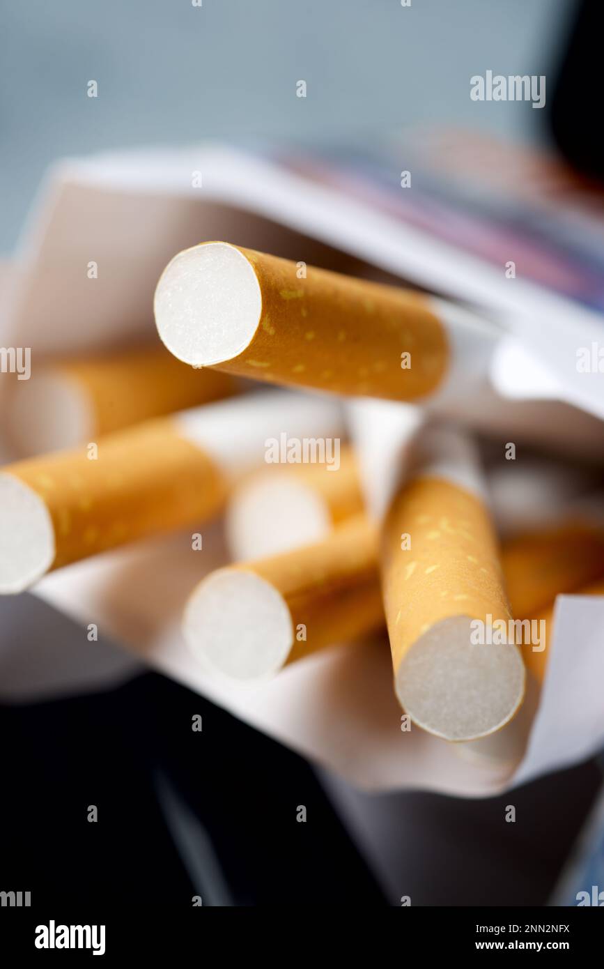 Close-up of cigarettes in a pack Stock Photo - Alamy