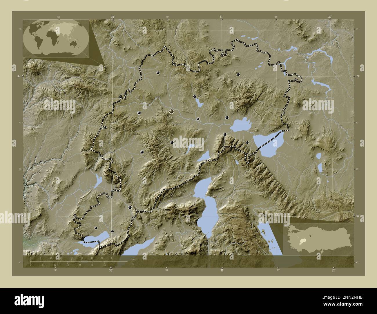 Afyon, province of Turkiye. Elevation map colored in wiki style with ...