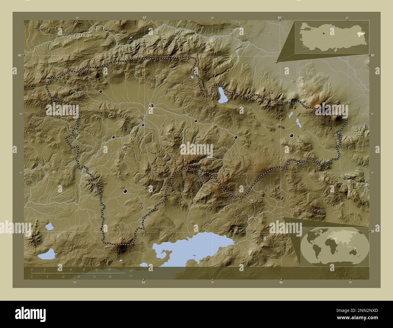 Agr, province of Turkiye. Elevation map colored in wiki style with ...