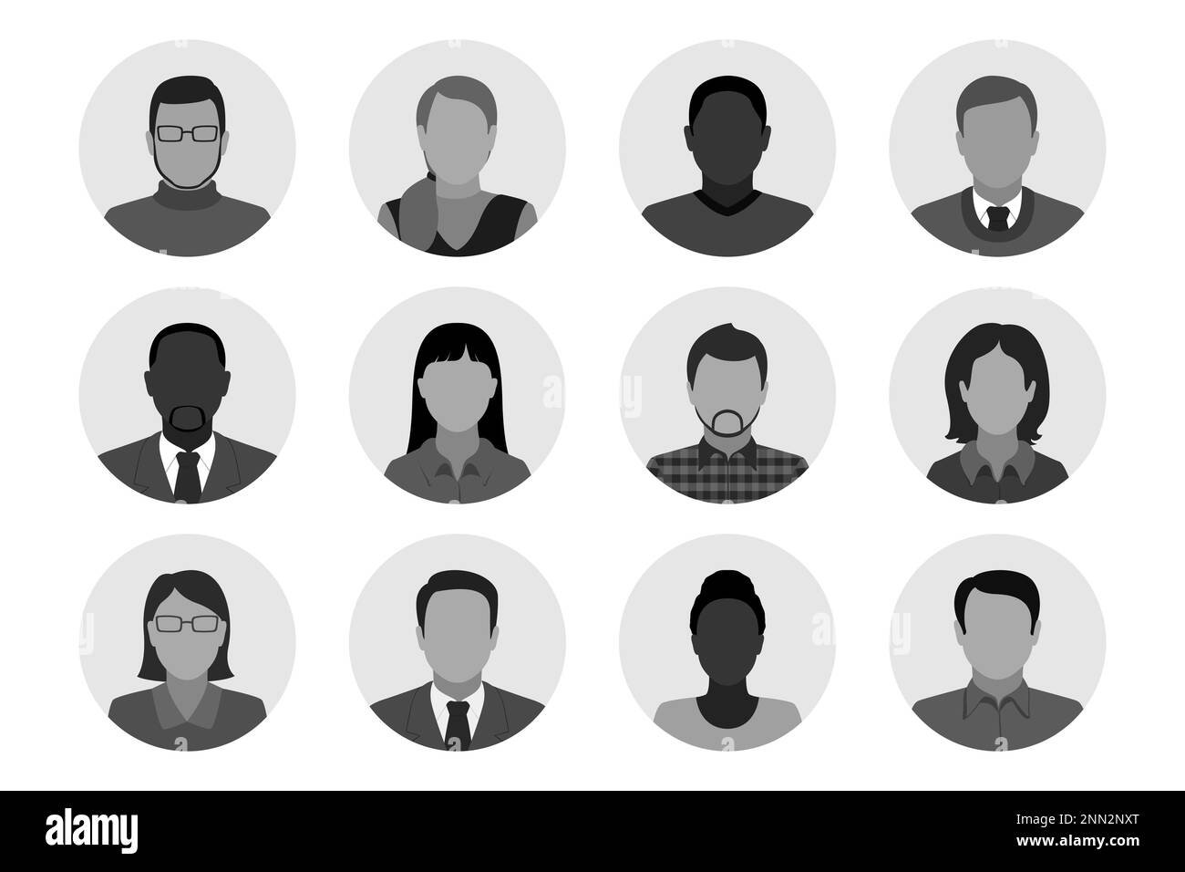 Set of abstract male and female icons. Gray, colorless, monochrome ...