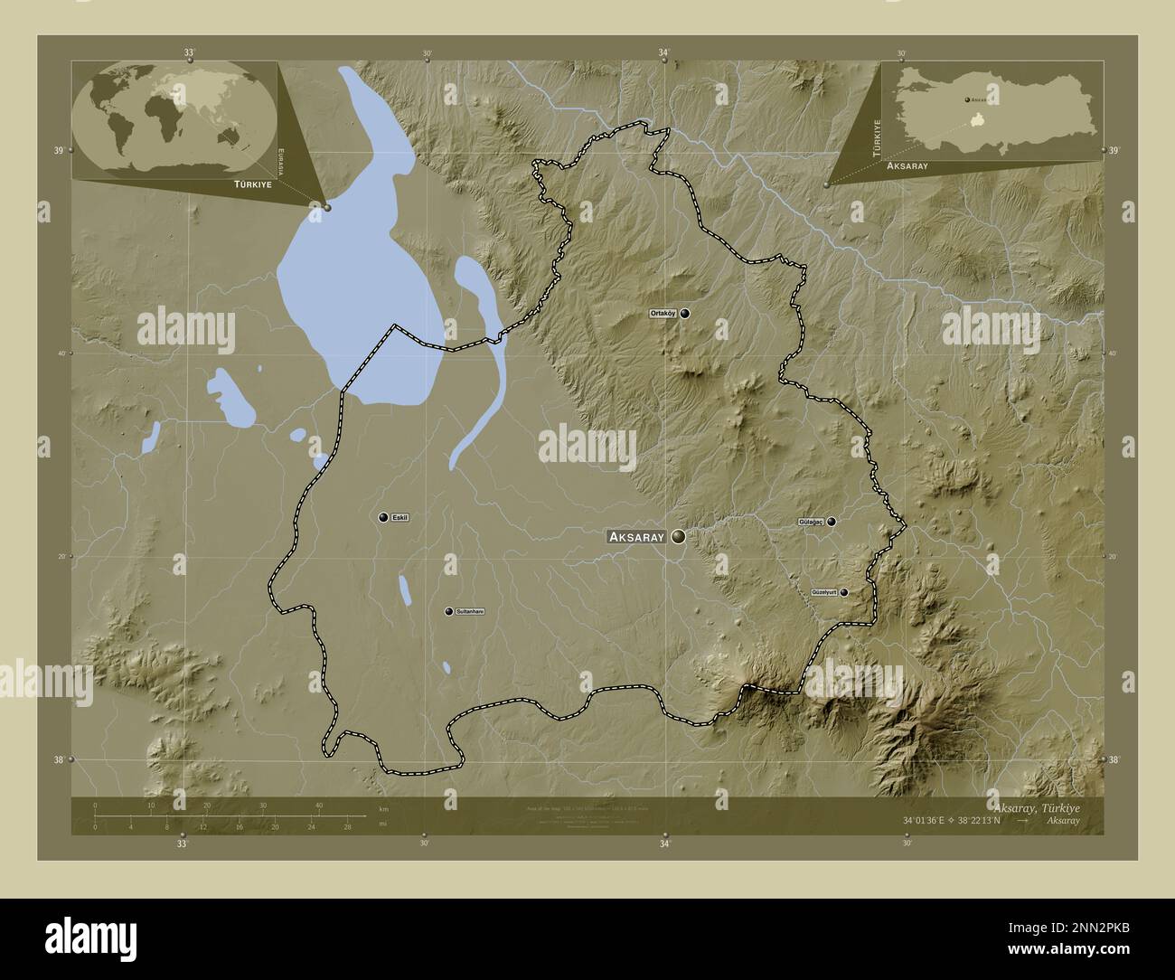 Aksaray, province of Turkiye. Elevation map colored in wiki style with ...