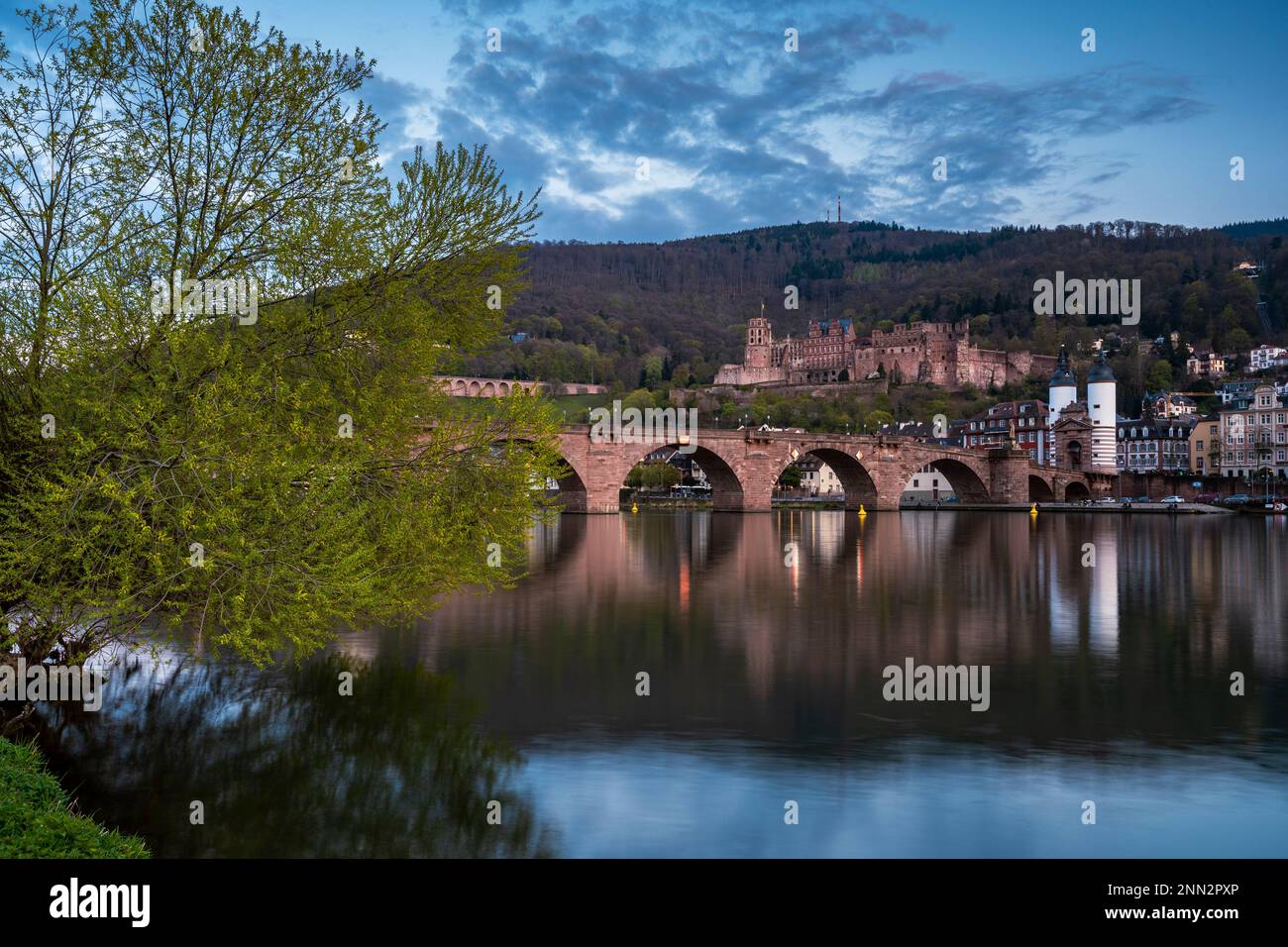 The Old Town of Heidelberg with the castle, the Old Bridge, river ...