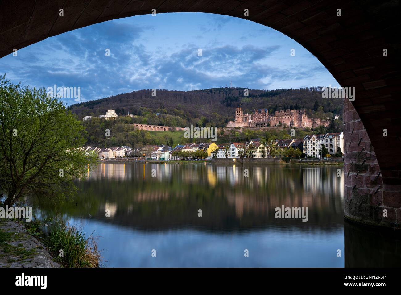 The Old Town of Heidelberg with the castle and river Neckar. Image ...