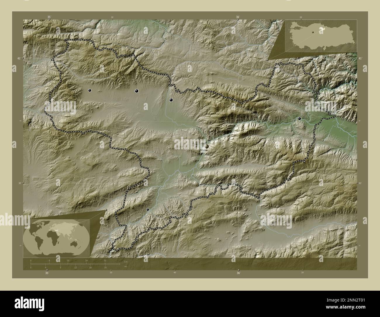 Amasya, province of Turkiye. Elevation map colored in wiki style with ...