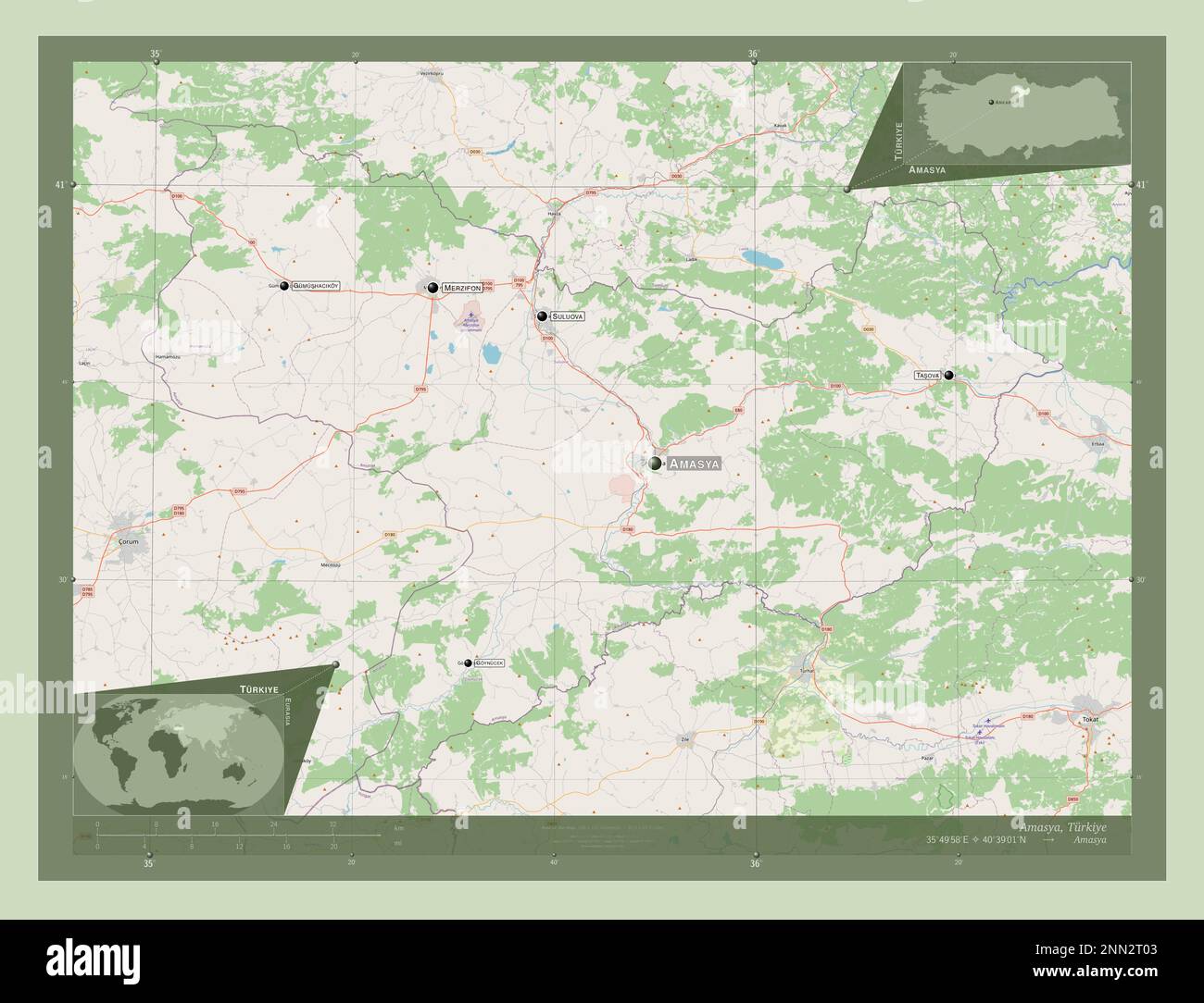 Amasya, province of Turkiye. Open Street Map. Locations and names of ...