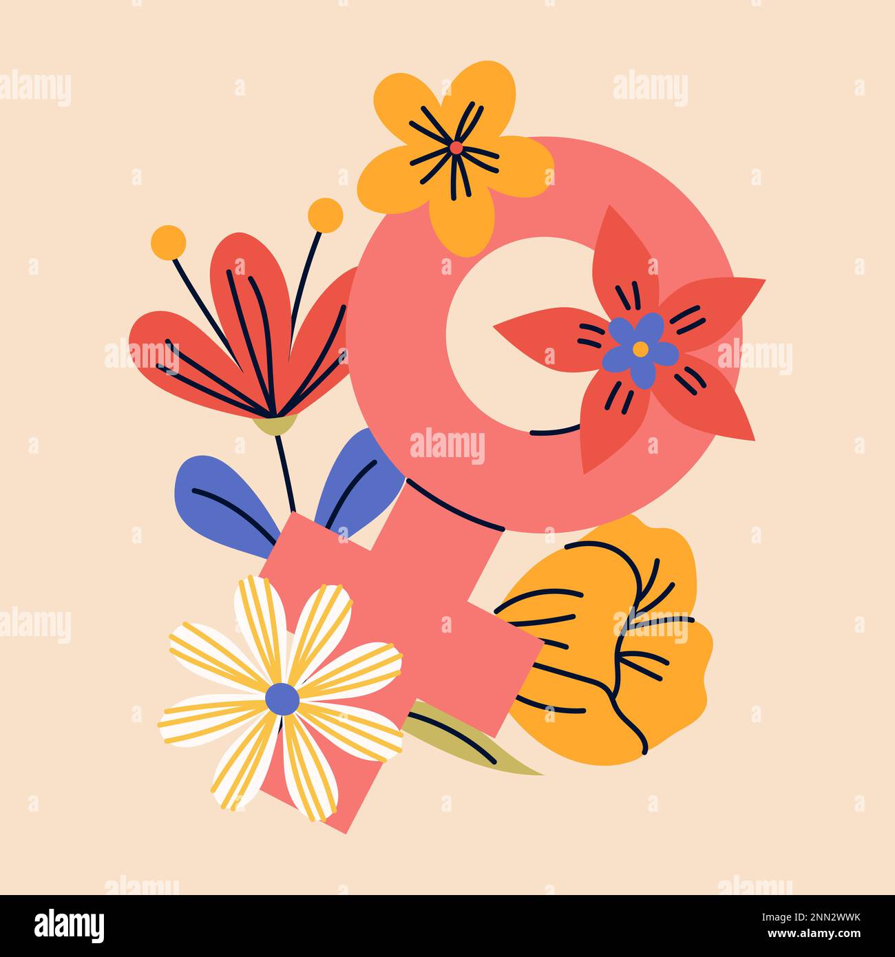 8 march, International Women's Day. Female sign with floral elements ...