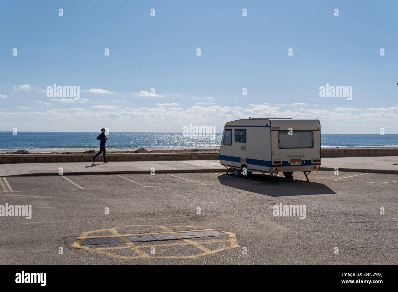 Sa Coma, Spain; february 17 2023: Caravan parked on the seafront of the ...