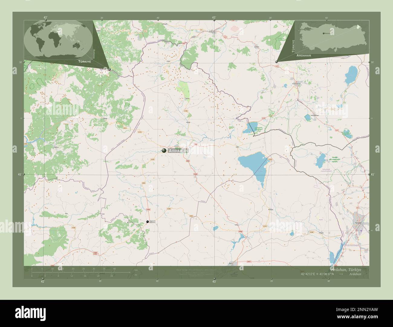 Ardahan, province of Turkiye. Open Street Map. Locations and names of ...