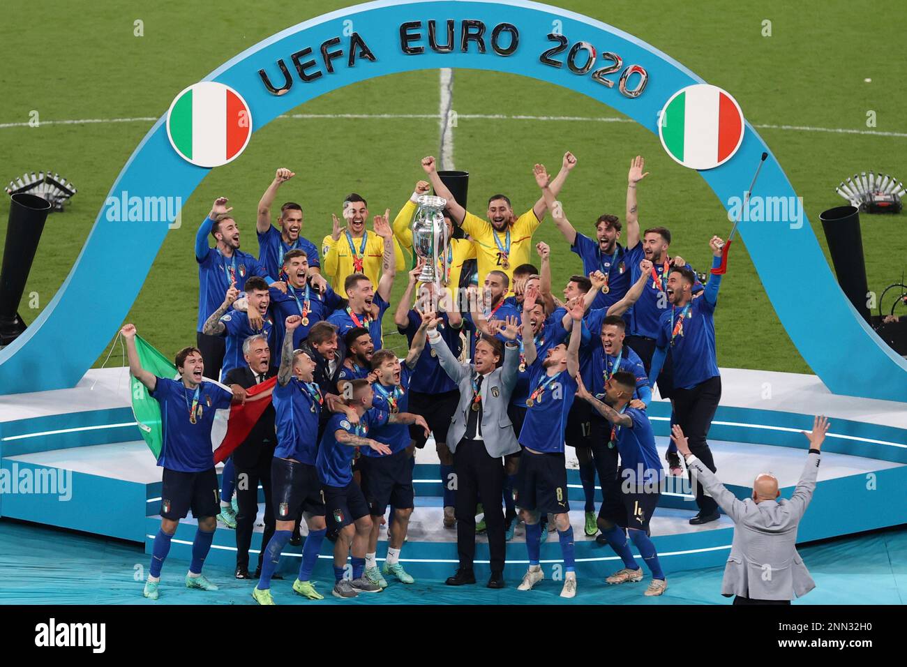 Italian team celebrates with the trophy after the Euro 2020 soccer ...
