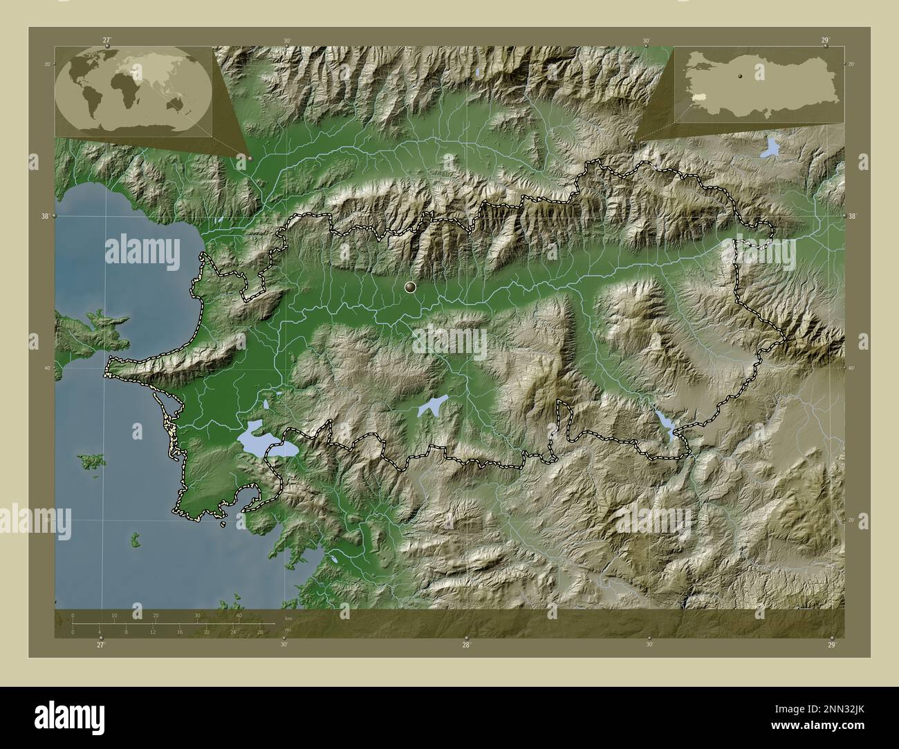 Aydin, province of Turkiye. Elevation map colored in wiki style with ...