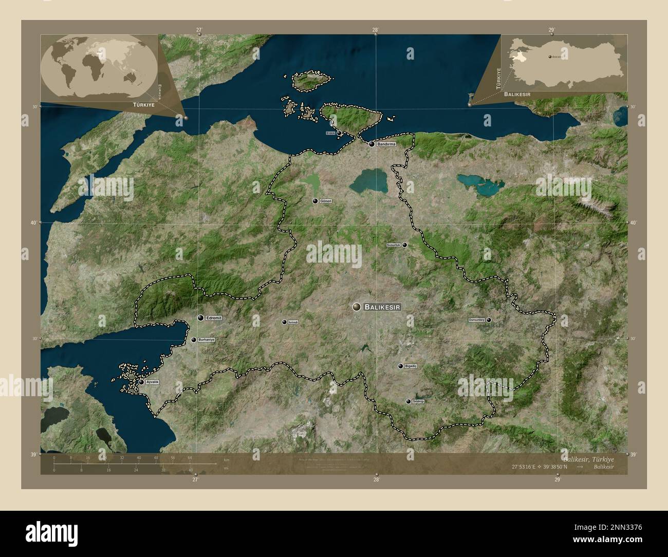 Balikesir, province of Turkiye. High resolution satellite map ...