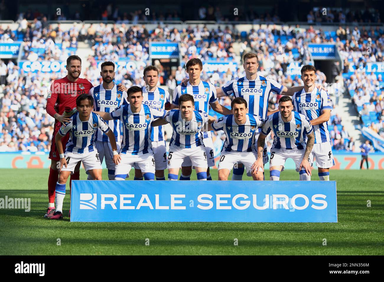 Players of Real Sociedad pose for a team photograph prior to the LaLiga ...