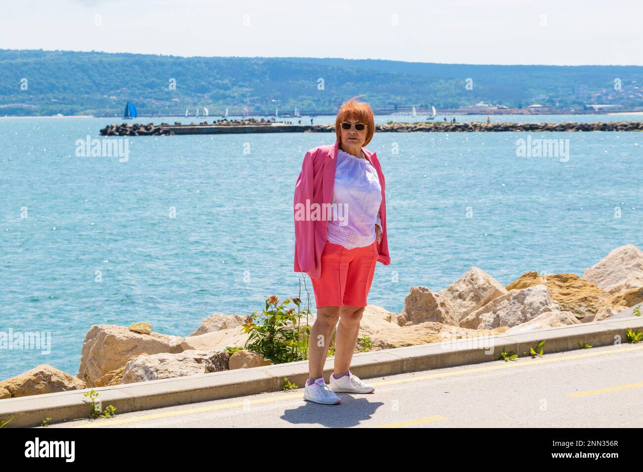Senior Elegant 73 Years Old Lady On A Walk On Nice Spring Day At Varna