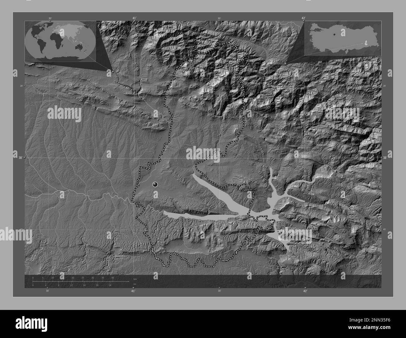 Batman, province of Turkiye. Bilevel elevation map with lakes and ...