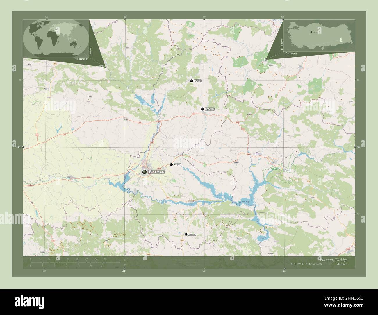 Batman, province of Turkiye. Open Street Map. Locations and names of ...