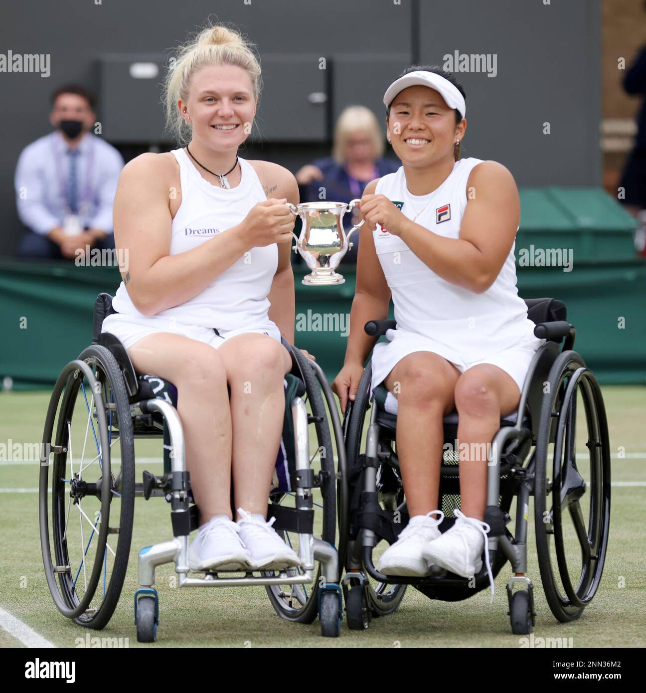 Jordanne Whiley of United Kingdom and Yui Kamiji of Japan cerebrate ...
