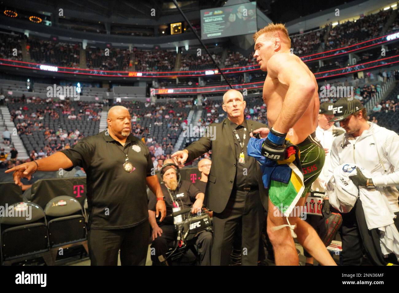 LAS VEGAS, NV - JULY 10: Dricus Du Plessis leaves the octagon after his ...