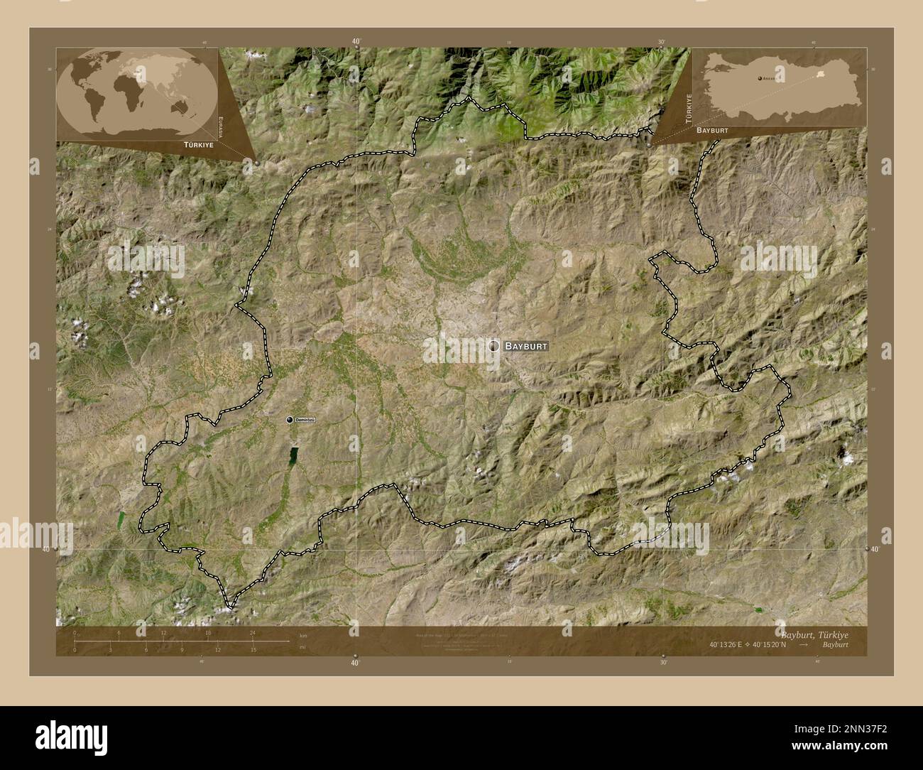 Bayburt, province of Turkiye. Low resolution satellite map. Locations ...
