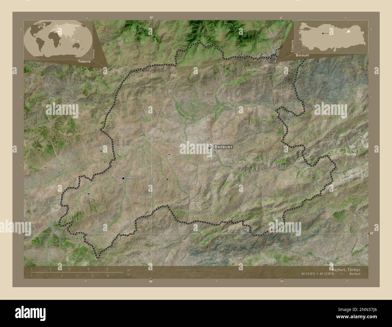 Bayburt, province of Turkiye. High resolution satellite map. Locations ...