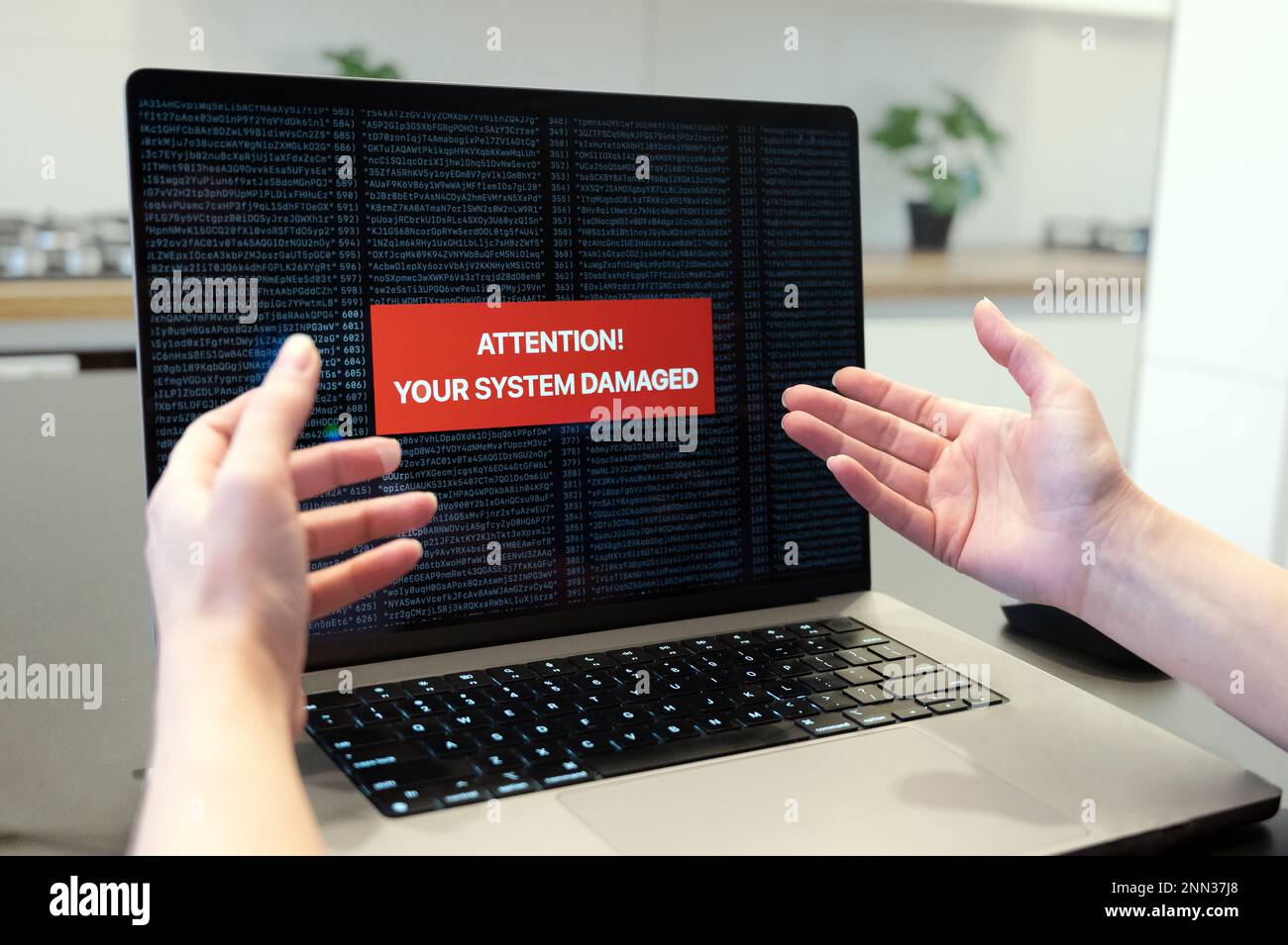 The operating system is damaged after a hacker attack. Digital security ...