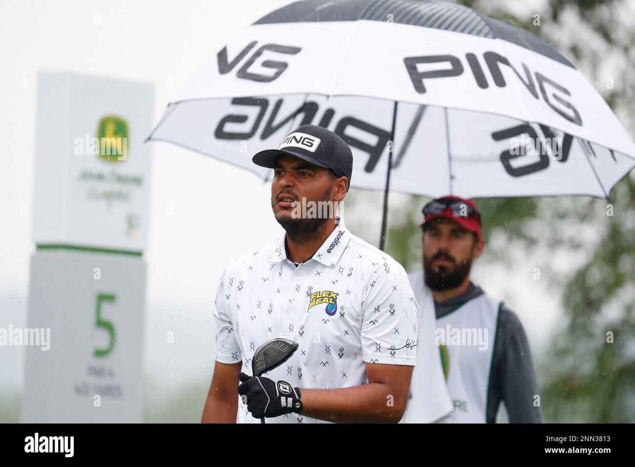 SILVIS, IL - JULY 10: PGA golfer Sebastian Munoz walks off the 5th tee ...